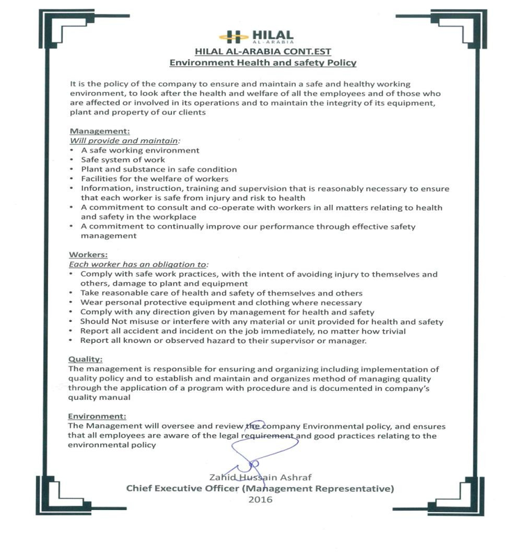 HSE Policy – Hilal Group